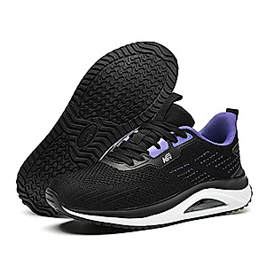 AUPERF Women's Platform Air Walking Shoes Orthotic Arch Support Non Slip Wedge Tennis Sneakers Pain Relief Casual Work Shoe Black Purple Size 7.5