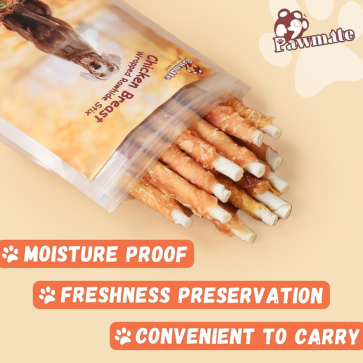 Pawmate Chicken Wrapped Rawhide Sticks, Long Lasting Dog Treats High Protein Dog Chews Trainning Snacks Natural Chicken Treats for Small Medium Large Dogs 20-21 Count
