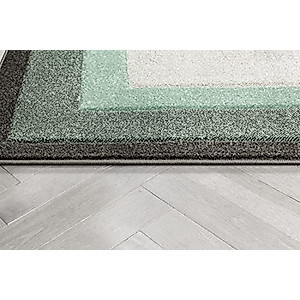 Well Woven Arian Green Solid Border Geometric Modern Area Rug 5x7 (5'3" x 7'3")