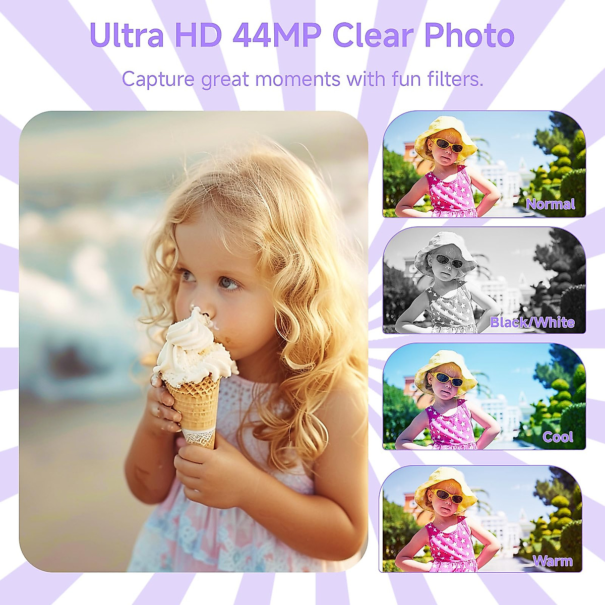 Digital Camera for Teens, FHD 4K 44MP Digital Camera Purple with 64GB SD Card 16X Digital Zoom, Cameras for Photography Compact Point and Shoot Camera for Teen Boys Girls Kids Camera Digital