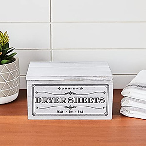 Dryer Sheet Holder for Laundry Room | Wooden Box Dryer Sheet Dispenser | Farmhouse Laundry Room Decor Accessories | Dryer Sheet Container with Lid | Laundry Room Organization Storage Container (Grayish White)| Laundry Softener Dispenser Sheets