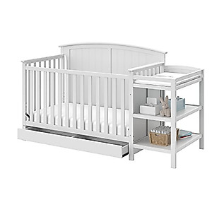 Storkcraft Steveston 5-in-1 Convertible Crib and Changer with Drawer (White) – GREENGUARD Gold Certified, Crib and Changing Table Combo with Drawer, Converts to Toddler Bed, Daybed and Full-Size Bed