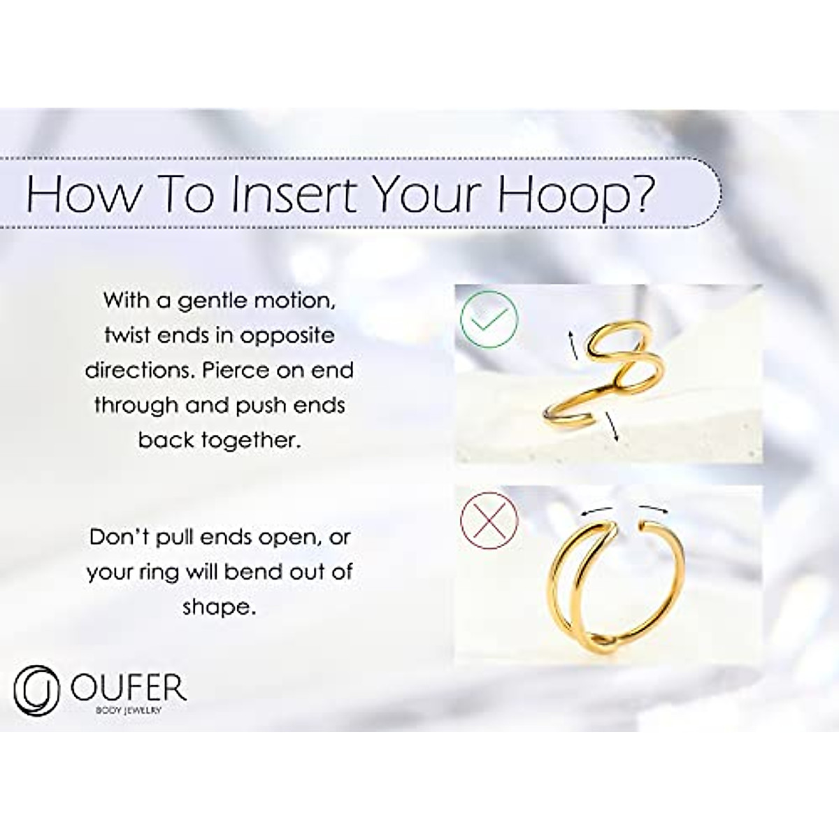 OUFER 20G Nose Rings Hoops, 9K Solid Gold Double Row Nose Rings, Seamless Open Cartilage Earrings, Nose Piercing Jewelry for Women and Men