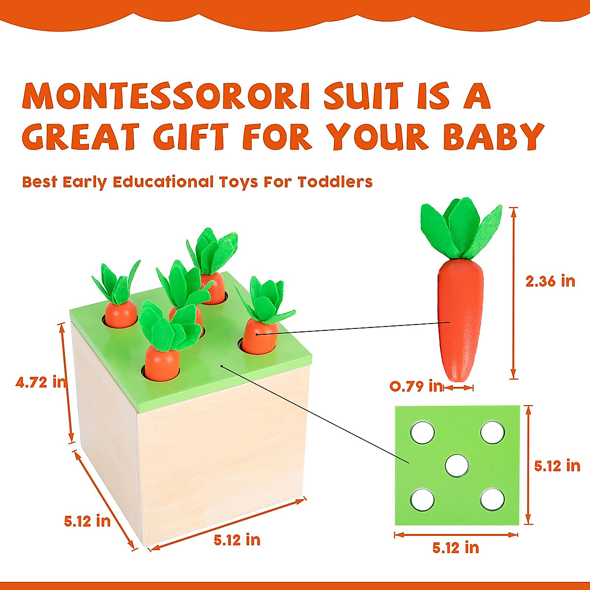 Montessori Toys for 1+ Year Old Baby Gifts,Play Kit Box Includes Carrot Harvest Games,Infant Coin Box,Fine Motor Skills Toys and Object Permanence Box,Montessori Toys for Babies 6-12 Month(4-in-1)