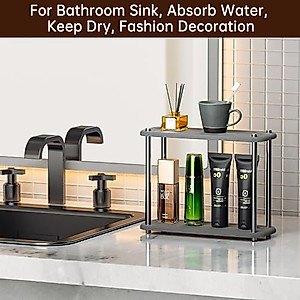 Suewidfay Kitchen Sink Caddy Tidy Organizer, Instant Quick Fast Drying Diatomaceous Earth Sink Absorbing Stone Sponge Holder, Toothbrush Holder, 2-Tier, Grey