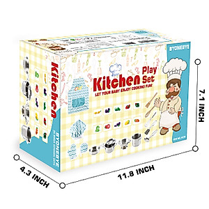 35 Pcs Kitchen Pretend Play Accessories Toys,Cooking Set with Stainless Steel Cookware Pots and Pans Set,Cooking Utensils,Apron,Chef Hat,and Cutting Play Food for Kids,Educational Learning Tool