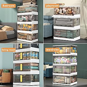 5 Pack Folding Storage Box, 17 Gal Stackable Plastic Storage Bins with Wheels, Toy Storage Box, Large Capacity Organization Collapsible Container for Home and Office Storage