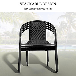gaildon Outdoor Chairs Set of 4 Patio Chairs, Outdoor Dining Chairs - Stackable Wicker Rattan Chairs with Metal Frame for Balcony, Deck, Bistro, Backyard, Porch (4 Pack, Black)