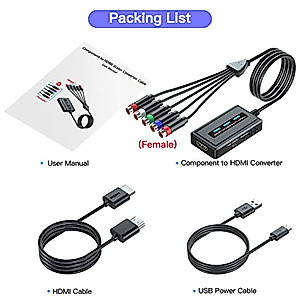 Female Component to HDMI Converter with Scaler Function for PS2/ NGC/ Xbox/ Wii with Male Component, RGB to HDMI Scaler Converter with HDMI and Integrated Component Cables, YPbPr to HDMI Converter…