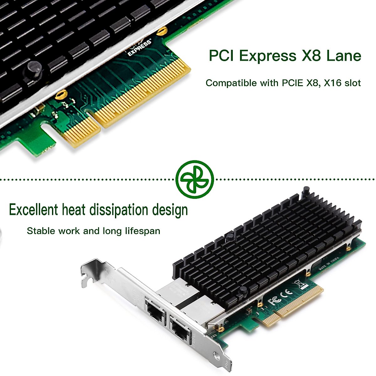 XZSNET 10G Network Card with Intel X540 Chip, 10GB PCI-E NIC Compare to Intel X540-T2, Dual RJ45 Port PCI Express X8 Ethernet Adapter Support Windows/Windows Server/Linux/Freebsd/VMware ESXi