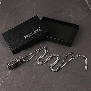 HZMAN Tibetan Buddhism Meditation Stainless Steel Pendant Commemorative Cremation Ashes Pill Cylinder Container Necklace 22+2 Inch Chain (cylindrical)