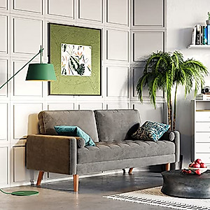 Vesgantti 58 inch Loveseat Sofa, 2 Seater Sofa for Small Space, Button Tufted Grey Velvet Couch with 2 Pillows, Mid Century Modern Couch w/Armrest, Small Couches for Living Room, Bedroom, Apartment