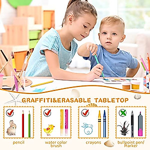 AuAg Kids Table and 4 Chairs Set, Height Adjustable Toddler Study Table and Chair Set for Age 2-10, Multi-Activity Art Table W/Graffiti&Scrubtable Desktop, for Daycare, Classroom, Home (Natural)