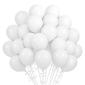 RUBFAC White Balloons, 70pcs 5 Inch White Balloons and Ribbon, Thick Latex Balloons for Birthday Wedding Baby Shower Graduation Anniversary Party Decorations