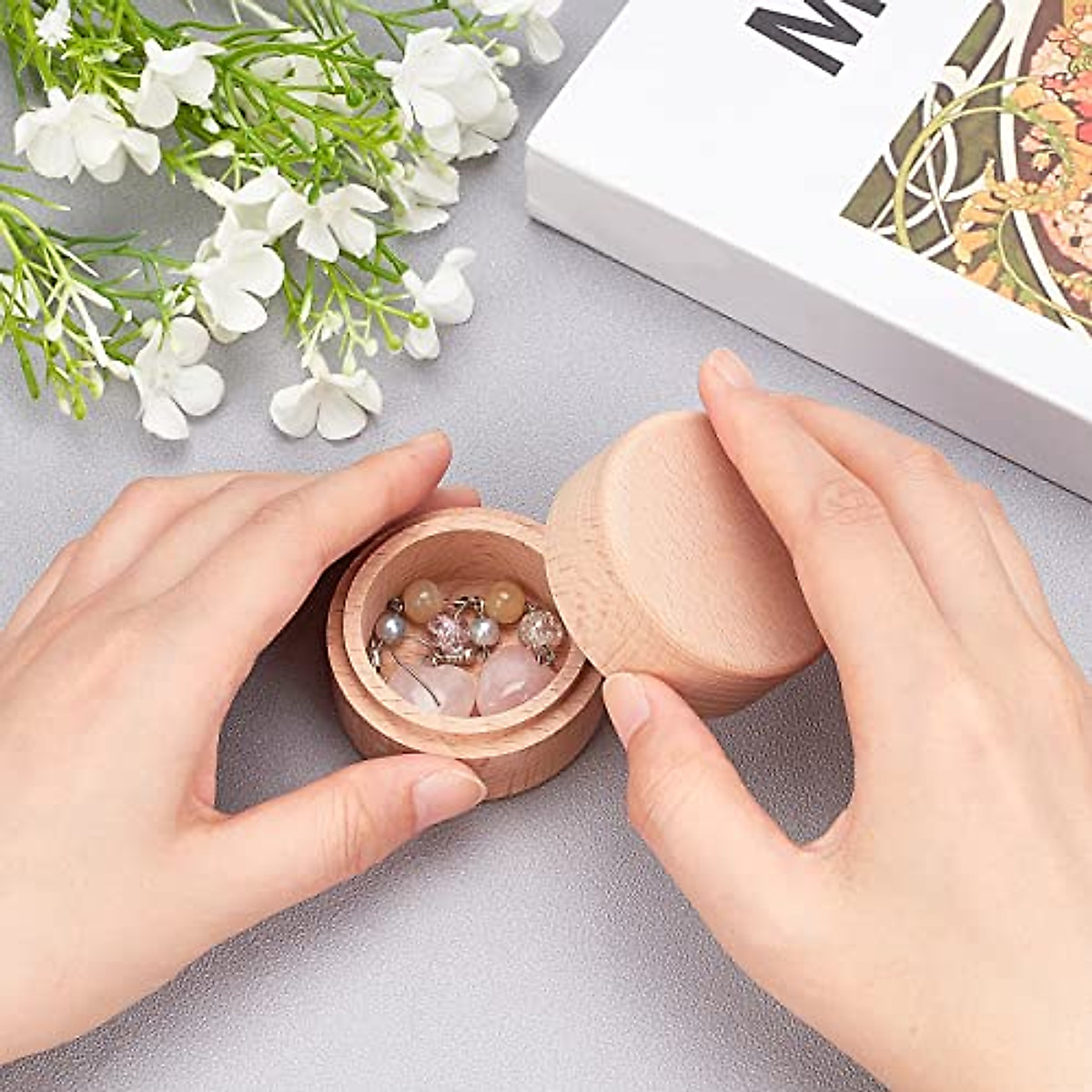 FINGERINSPIRE 3pcs 2x1.6 Inch Mini Round Wooden Box Small Storage Wooden Box Wedding Ring Jewelry Boxes DIY Storage Trinket Bearer Container Case Wood Ring Box for Proposal Wedding Ring Storage