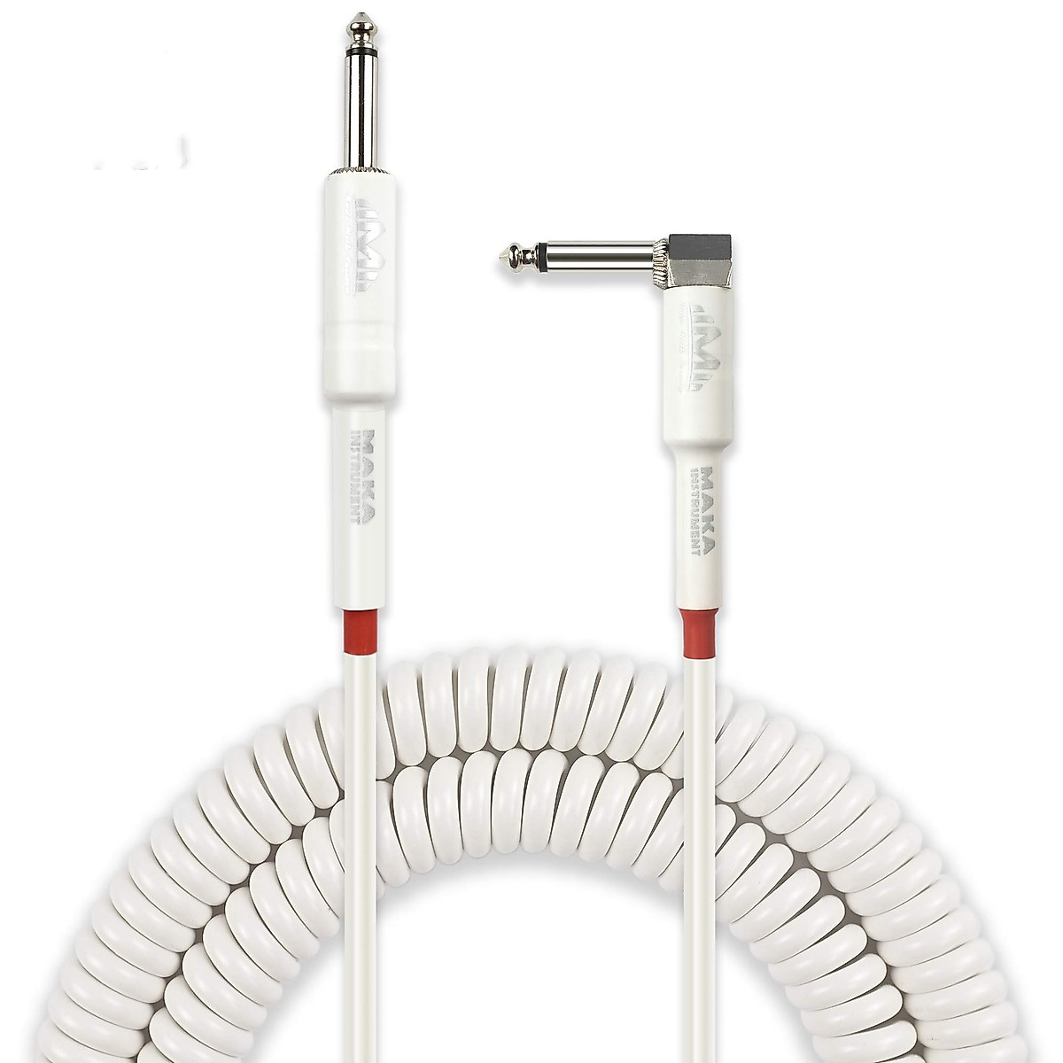 M MAKA Premium Guitar Coil Cable 20 Feet, Instrument Coiled Curly Cord for Guitar Bass, 1/4 inch Right Angle to Straight, White …