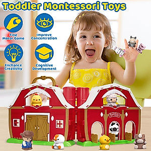 KMUYSL Toys for 1 2 3 Years Old Boys Girls, Big Red Barn Farm Animal Playset for Boys Girls, Learning Toys, Montessori Toys, Christmas Birthday Easter Gift for Baby Kids Toddlers Age 12-18 Months
