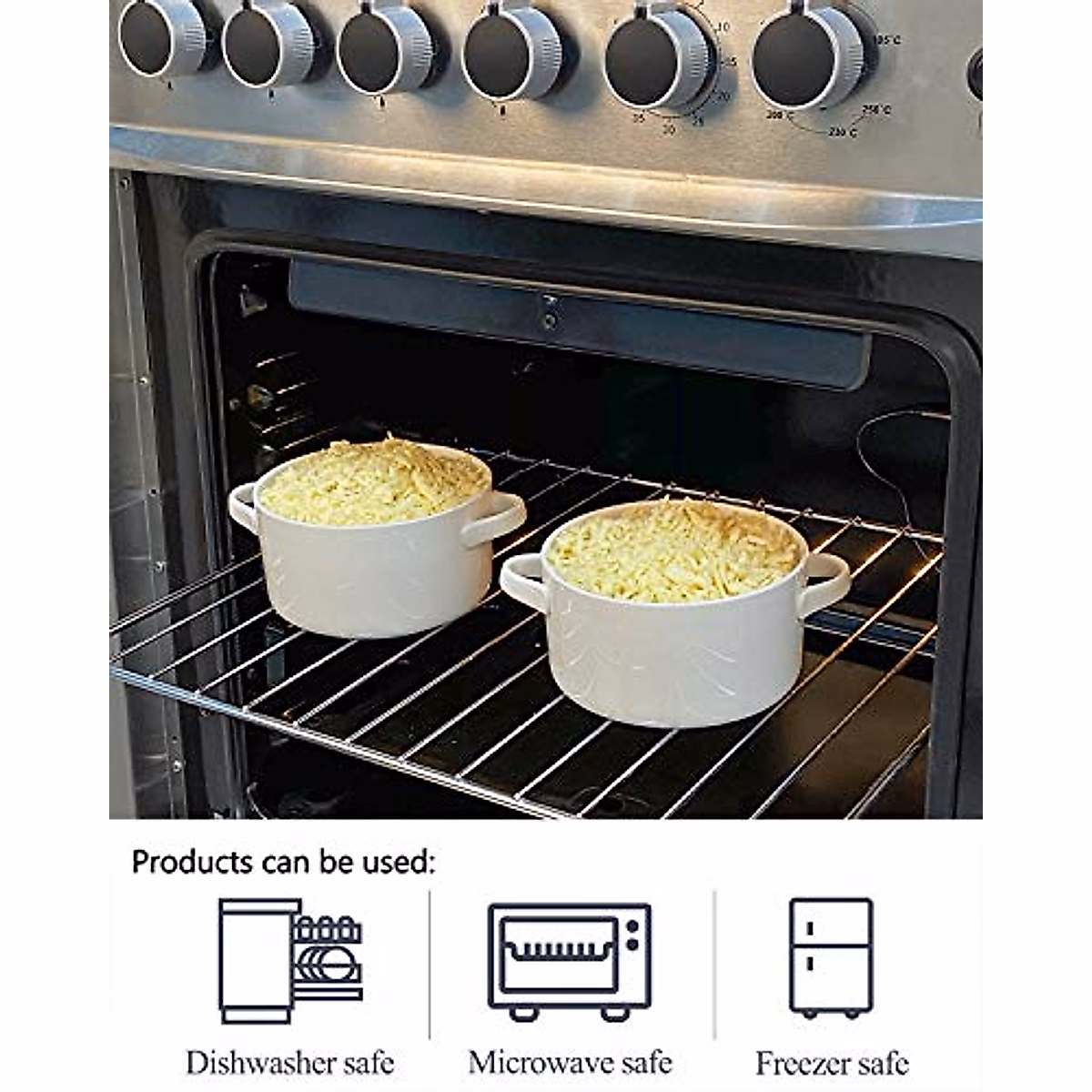 Delling 6 Pack Ceramic Soup Bowls with Handles, 24 Oz Large Serving Soup Bowl Set, Ceramic Soup Crocks for French Onion Soup, Cereal, Chilli, Stew, Microwave and Oven Safe, White