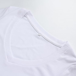 Artfish Women's Long Sleeve V Neck Crop Top Ribbed Knit Slim Fitted Basic T-Shirts (White, M)