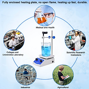Slendor Magnetic Stirrer SH-2 Hot Plate Mixer Max 520℉ Lab Hotplate Stirrer 2000 RPM Stir Plate with Thermometer, Stirrer Bar and Support Stand