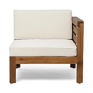Christopher Knight Home Alice Outdoor 5 Piece Acacia Wood Sofa Set, Teak Finish, Beige