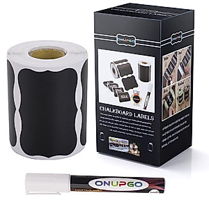 ONUPGO Chalkboard Labels-180pcs Waterproof Reusable Blackboard Stickers with 1 Liquid Chalk Marker for Mason Jars, Parties Decoration, Craft Rooms, Weddings, Storage, Organize Your Home & Kitchen