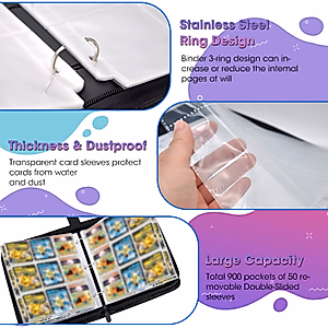 Card Binder for Trading Cards | 9 Pocket with 50 Sleeves up to 900 Cards | Holder Album School Choice for 1-18 Year Boys/Girls | Trading Card Binder Display Case (Card not included) (M1)