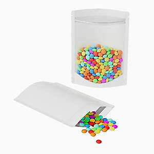 QQ Studio Pack of 100 Translucent Front Matte White Poly Plastic Resealable Bags (3.3oz (5" x 7"), White Stand-Up Pouch)