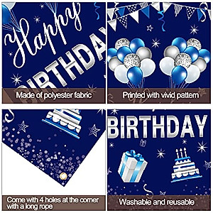 Blue Silver Happy Birthday Door Banner Decorations for Men Boys, Happy Birthday Door Cover Sign Party Supplies, 16th 21st 30th 40th 50th 60th Birthday Background Photo Booth Decor