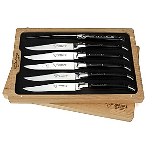 Laguiole en Aubrac Luxury Fully Forged Full Tang Stainless Steel Steak Knives 6-Piece Set with Buffalo Horn Handle, Stainless Steel Polished Bolsters