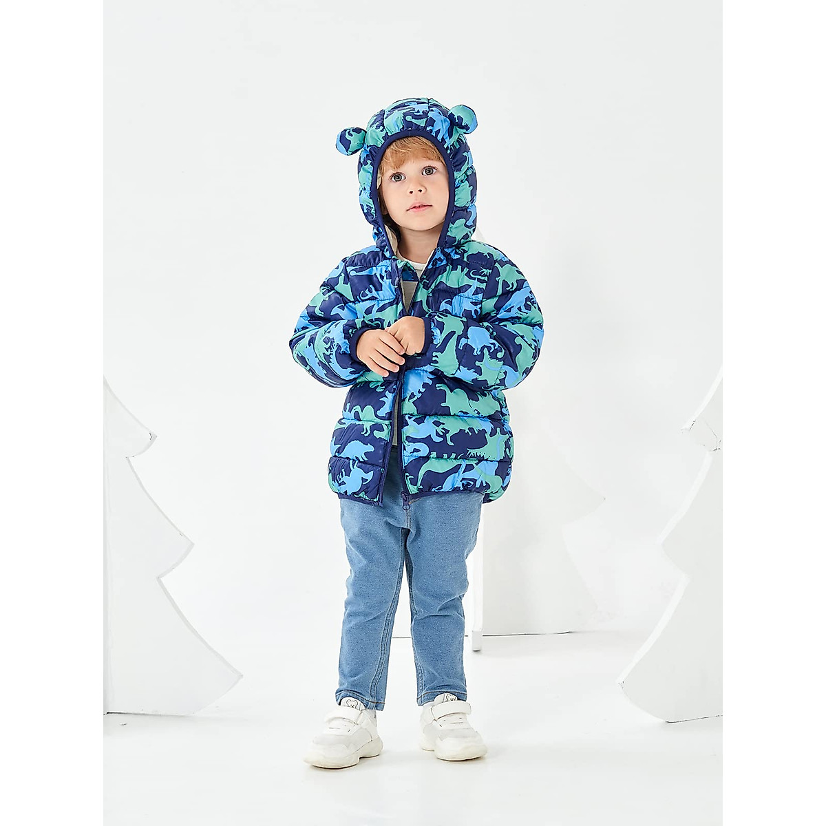 JunNeng Baby Girl Boy Ultralight Winter Hooded Jacket Coat,Kids Toddler Cartoon Puffer Down Outwear (Dinosuar Grey, 9-12 Months)