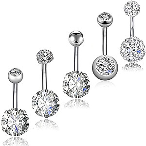 Yeelong 12mm Belly Button Rings Surgical Steel Belly Rings Diamond Belly Piercing Navel Rings for Women