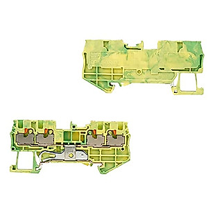 Dinkle Din Rail Ground Terminal Blocks 10pcs DP1.5-TR-PE, 300V, 26-14AWG, 4 Connection, Push-in Connector, Green Yellow, Single Level, Push-in Terminal Block, Grounding Terminal Block, Rail mounting