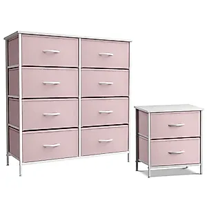 Sorbus Kids Dresser with 8 Drawers and 2 Drawer Nightstand Bundle - Matching Furniture Set - Storage Unit Organizer Chests for Clothing - Bedroom, Kids Rooms, Nursery, & Closet (Pink)