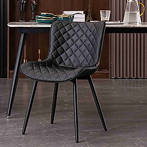 YOUTASTE Black Dining Chairs Set of 2 Mid Century Modern PU Leather Diamond Upholstered Accent Guest Breakfast Dinner Chair with Back Metal Legs for Kitchen Living Reception Waiting Room