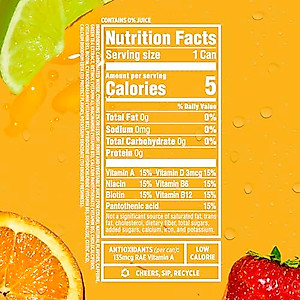 Sparkling Ice +Caffeine Strawberry Citrus Sparkling Water, with Antioxidants and Vitamins, Zero Sugar, 16 fl oz Cans (Pack Of 12)