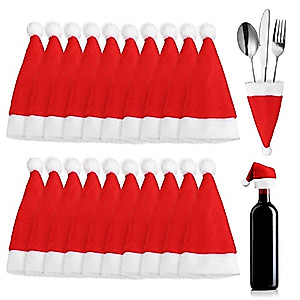 cobee 20 Pcs Christmas Cutlery Holders, Christmas Santa Hats Silverware Holders, Xmas Hat Tableware Cutlery Bags Christmas Pocket Knifes Forks Holders Dinnerware Decorations for Home Party