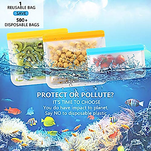 Reusable Food Storage Bags-15 Pack BPA FREE Extra Thick Freezer Bags，5 Leakproof Reusable Gallon Bags，5 Reusable Sandwich Bags，5 Reusable Snack Bags For Kids, Lunch Bags For Meat Fruit Cereal Veggies