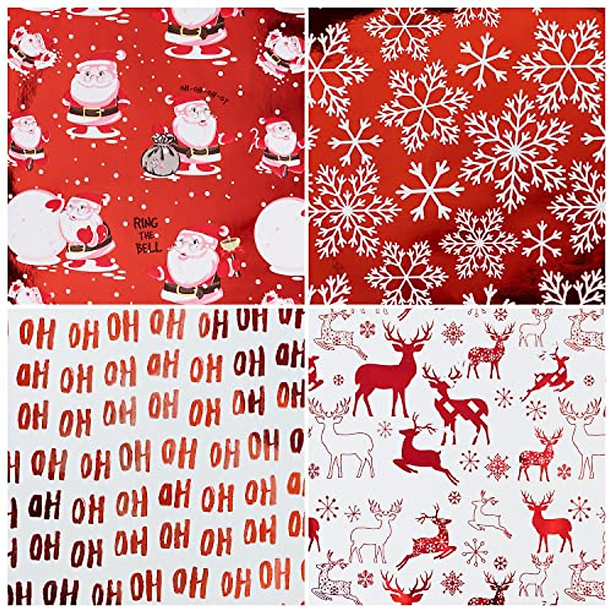 RUSPEPA Christmas Wrapping Paper-Red and White Paper with a Metallic foil Shine-Christmas Elements Collection-4 Roll-30Inch X 10Feet Per Roll