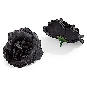 50 Pack Artificial Black Roses, 3 Inch Stemless Silk Flowers for Wall Decorations, Wedding Receptions, Faux Bouquets, Spring Decor, DIY Arts and Crafts Projects