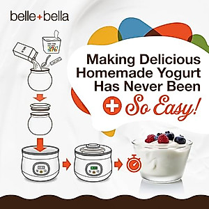 Belle + Bella Non-Dairy Vegan Yogurt Starter - Gluten Free, No Added Sugar, Non GMO - Makes 4 Quarts Vegan Yogurt - 2 Billion Live Cultures - Mix with Any Dairy Free or Dairy Milk - 1 Box