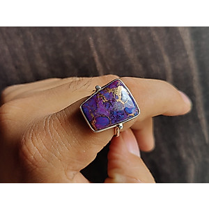 Handmade Jewelry, Purple Copper Turquoise Ring, 925 Solid Sterling Silver Ring, Boho Ring, Turquoise Gemstone Ring, Silver Jewelry, Gift for Her (10)