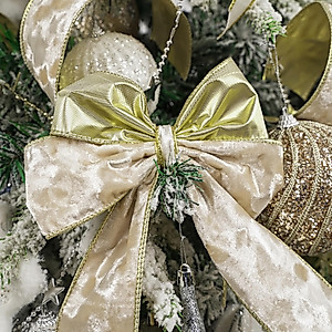 MEEDEE Ivory Velvet Ribbon with Gold Back Double Sided Christmas Wired Ribbon Cream Velvet Ribbon 2.5 Inch with 10 Yards Christmas Velvet Ribbon for Christmas Tree, Wreath Supplies, Crafts Bow