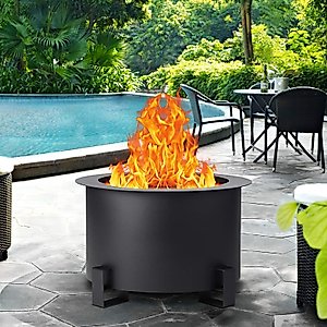 GIODIR Smokeless Fire Pit Outdoor Wood Burning, 21.5 Inch Steel Double Flame Fire Pit Large Portable Stove Bonfire for Outside, Backyard, Camping, Picnic, Garden w/ 1 Pokers and Cover, Black