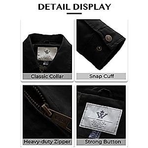 WenVen Men's Casual Canvas Cotton Lightweight Military Jacket (Black,M)