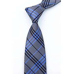 Kihatwin Men's Blue Grey Ties Trendy Tartan Plaid Narrow-width Wedding Necktie for Grooms