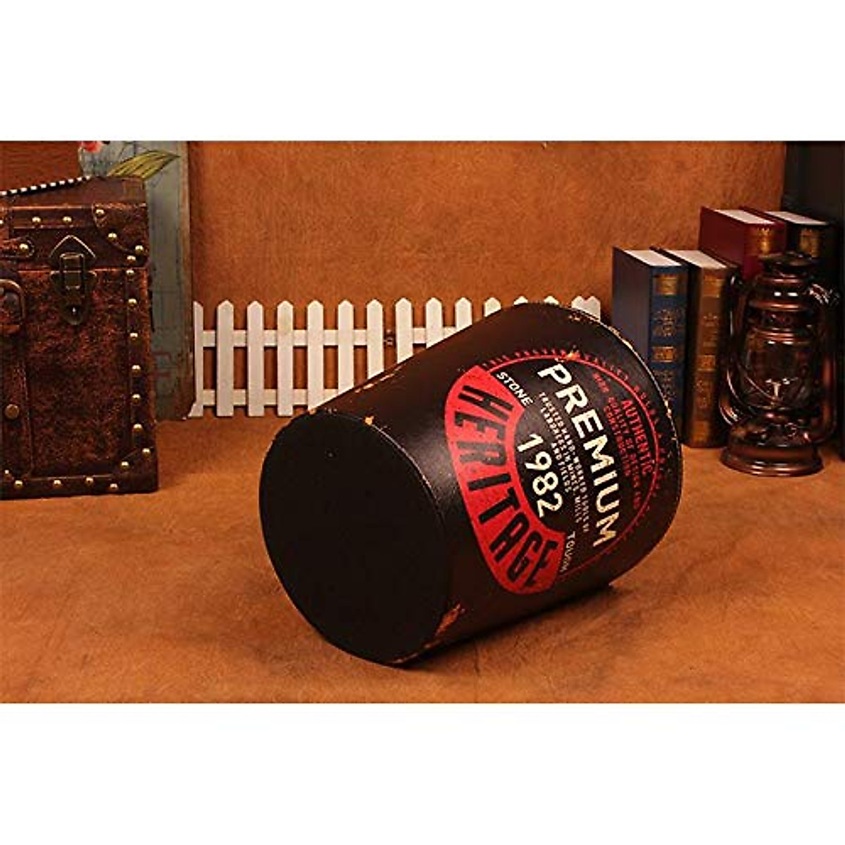 Daliuing Waste Can Creative British Leather Round Trash can for Household use Garbage Waste Basket for Washroom/Bathroom