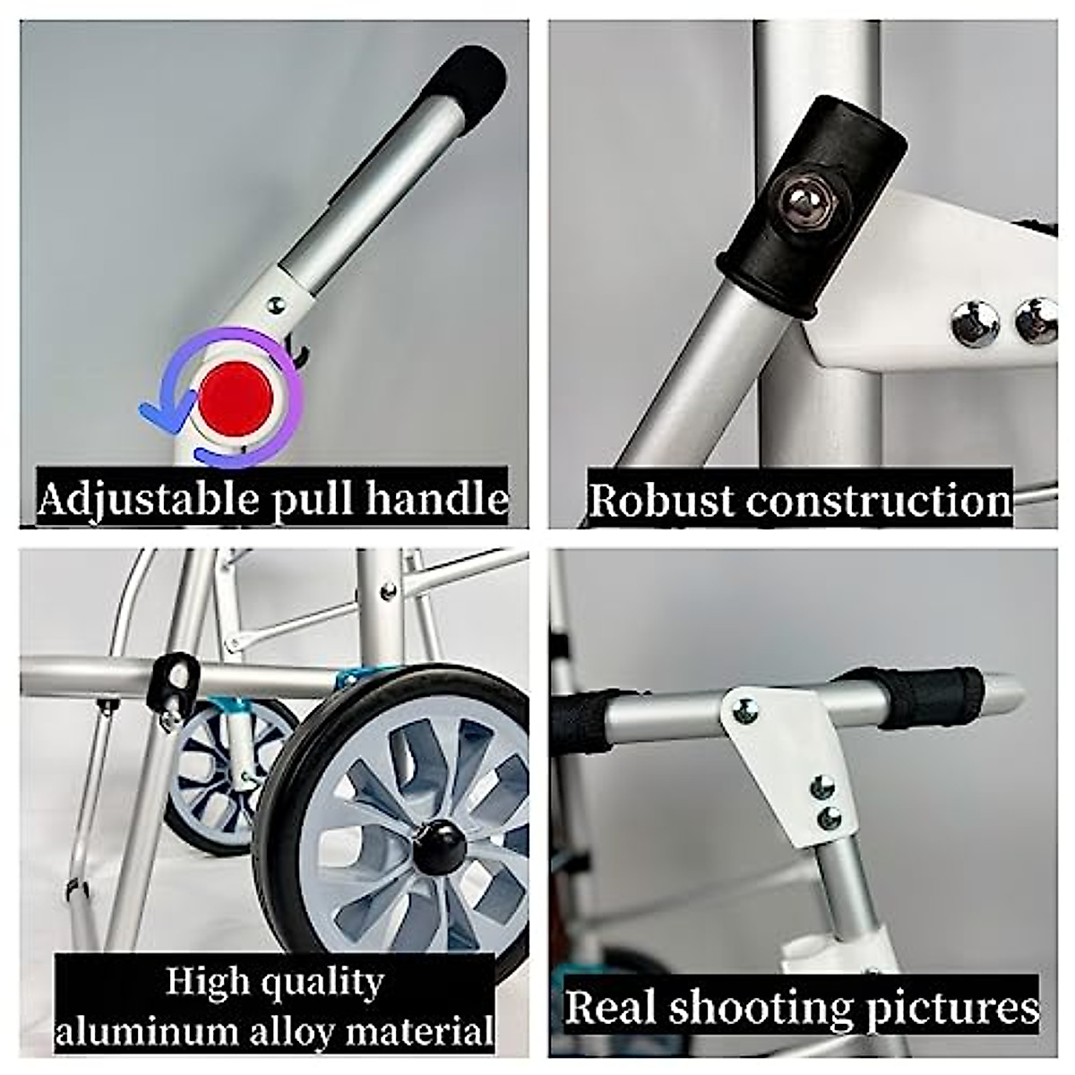 JFYOW Ultimate Adjustable Seat Back Shopping Cart with Stool - Durable Stainless Steel Frame, Nylon Storage Bag, Climbing Wheels, and Secure Cargo Straps.