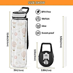 Burbuja Hot Air Balloon Clouds 32 oz Water Bottle with Straw Lid, Leakproof & BPA Free Tritan Bottle for Gym Fitness Outdoor Sports