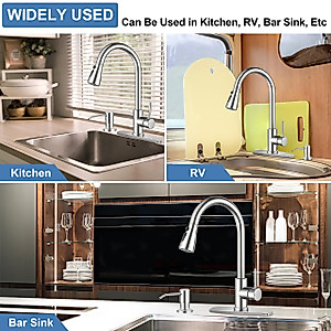 Homikit Kitchen Sink Faucet with Pull Down Sprayer & Soap Dispenser, Brushed Nickel Stainless Steel Kitchen Faucet with Deck Plate, High Arc Single Handle Sink Faucet for Utility Rv Laundry